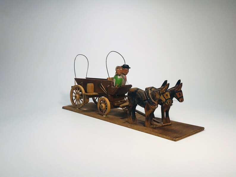 Vintage German Wood Covered Wagon Model Folk-art Miniature Hand Carved ...