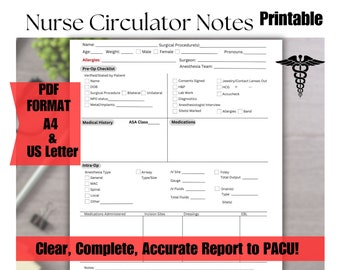 OR Nurse Report Cheat Sheet Circulator Report Sheet Surgery - Etsy