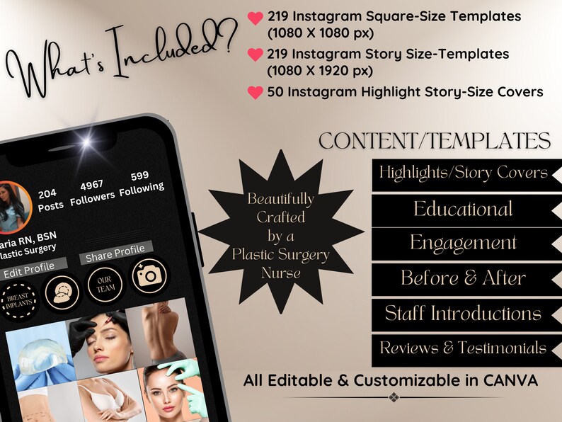 Plastic Surgery Instagram Templates: Social Media Bundle (488 Designs ...