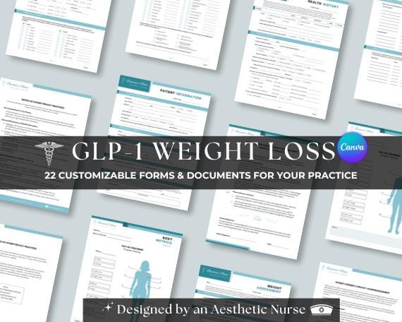GLP1 Weight Loss Forms: Patient Intake, Semaglutide Bundle (canva ...