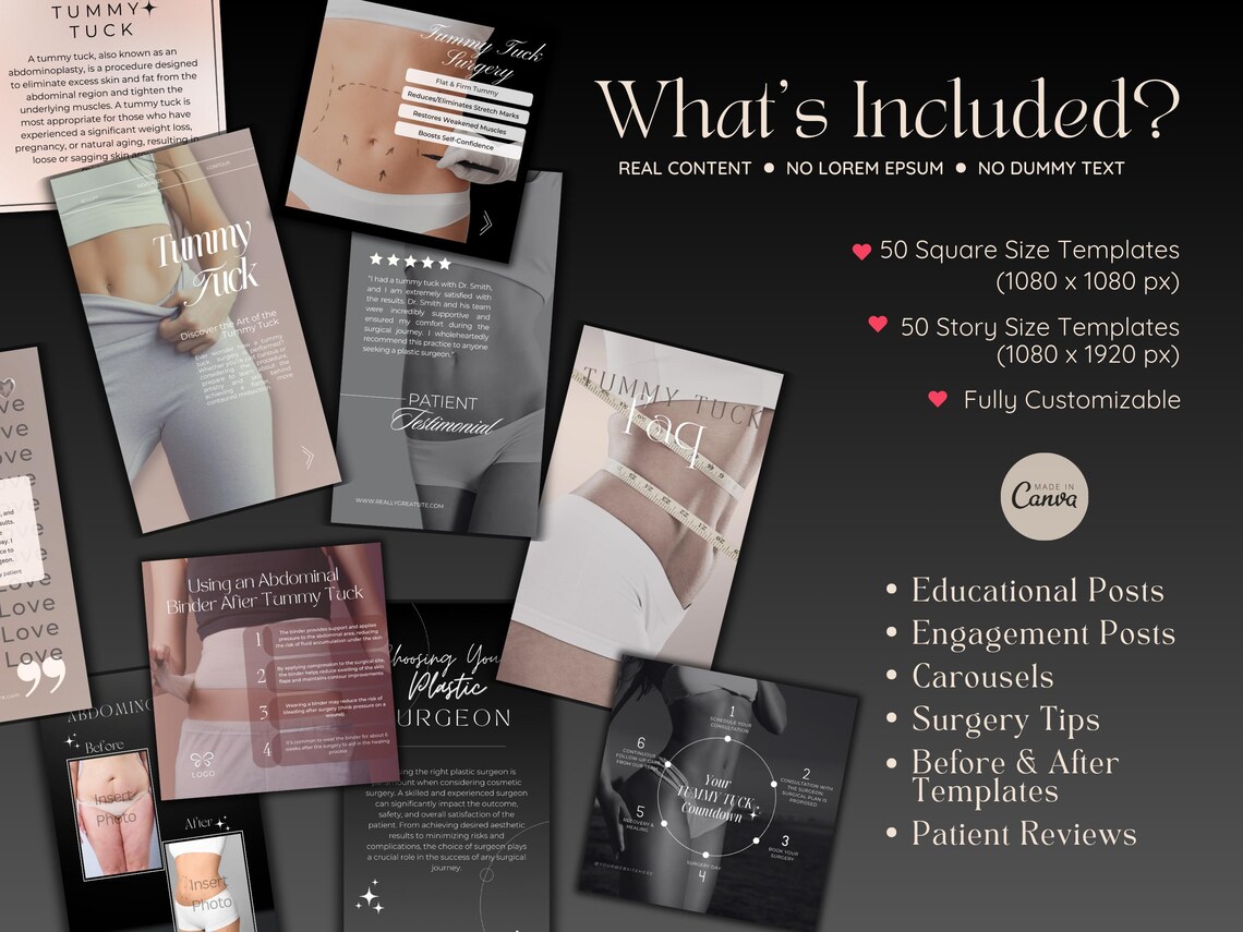 Tummy Tuck Instagram Templates: Plastic Surgery Social Media (100 ...
