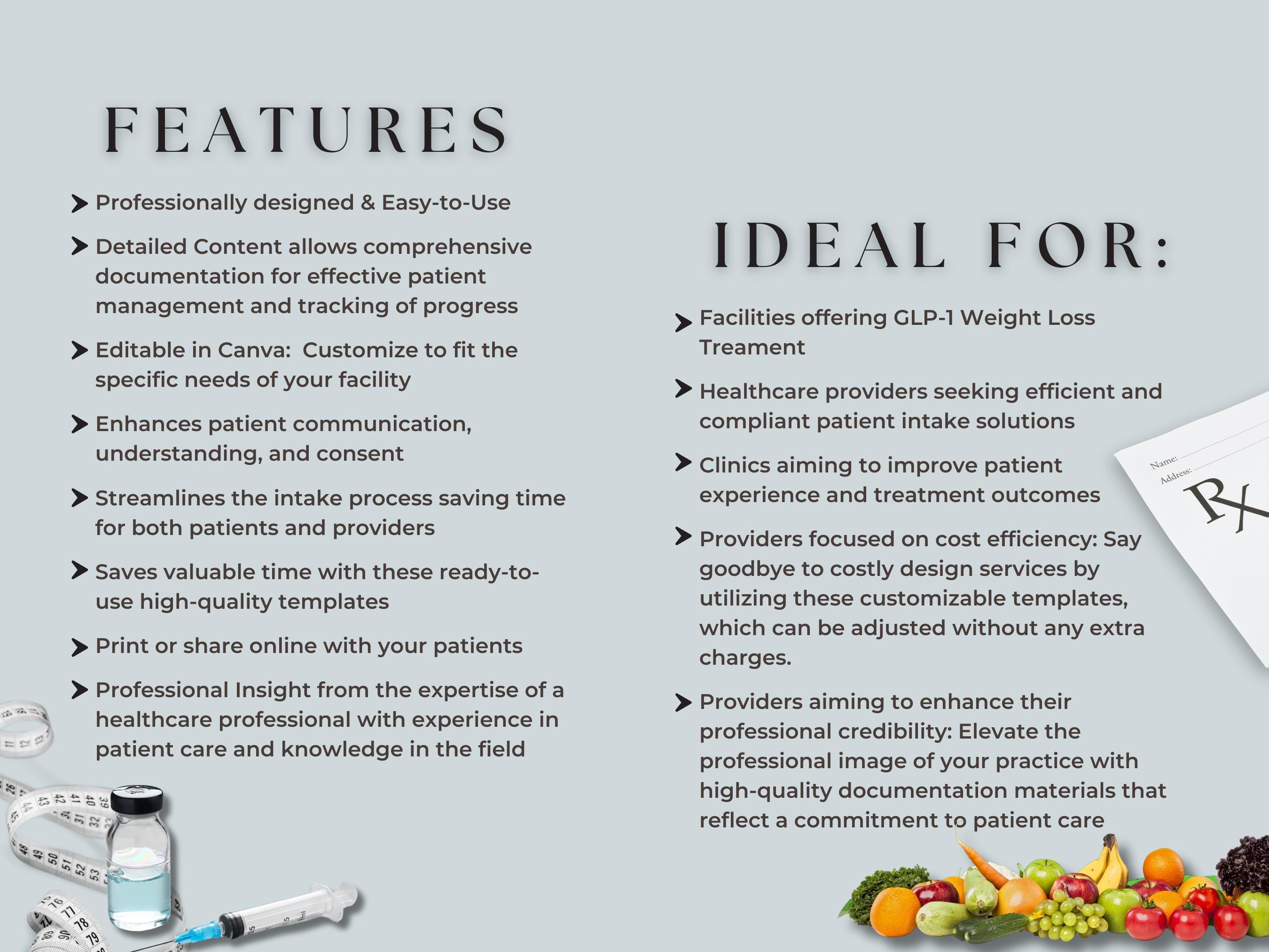 GLP1 Weight Loss Forms: Patient Intake, Semaglutide Bundle (canva ...
