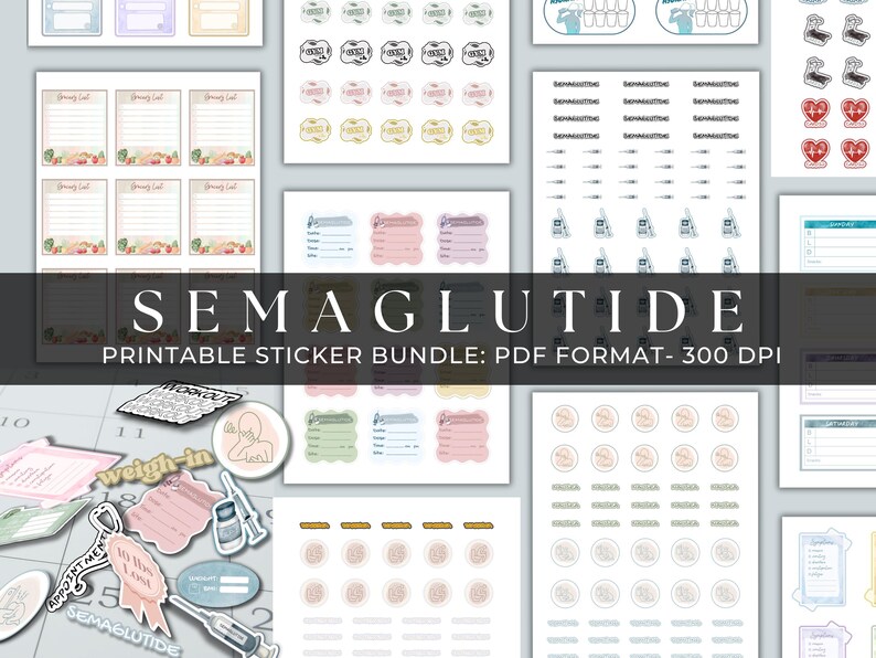 Semaglutide Weight Loss Stickers: GLP1 Injection Tracker, Symptom ...