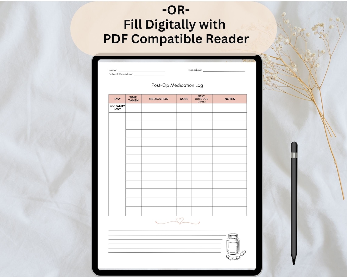 Printable Post-op Medication Tracker: Surgical Medication Log (digital ...
