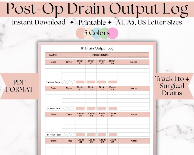 Surgical Drain Logs Post Op Jp Drain Record Mastectomy Drain