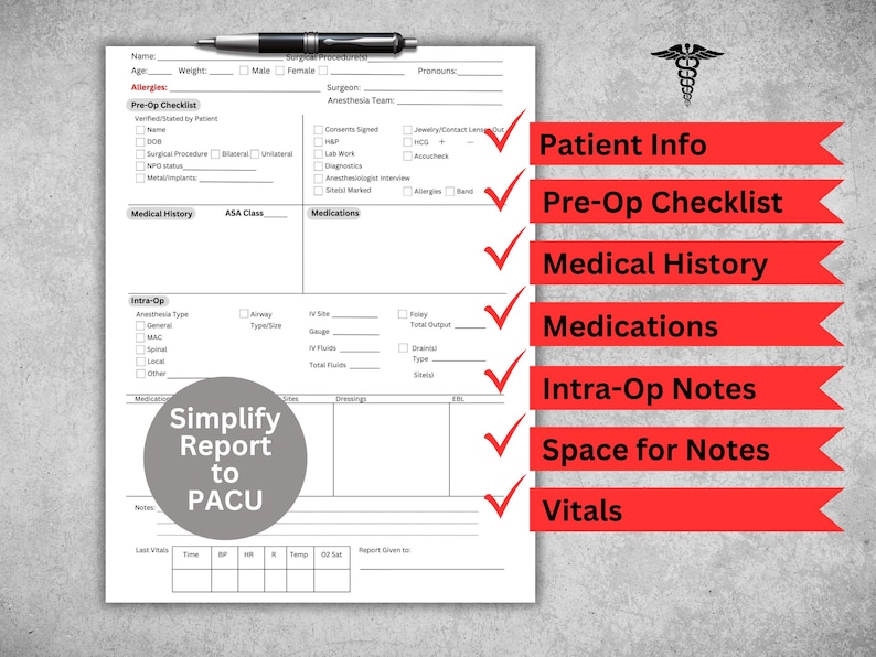 OR Nurse Report: Circulator Checklist, PACU Handoff (digital Download ...