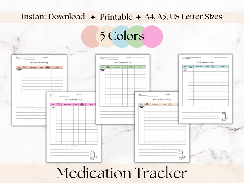 Post Op Tracker Bundle: Surgical Drain, Medication, BP (printable PDF ...