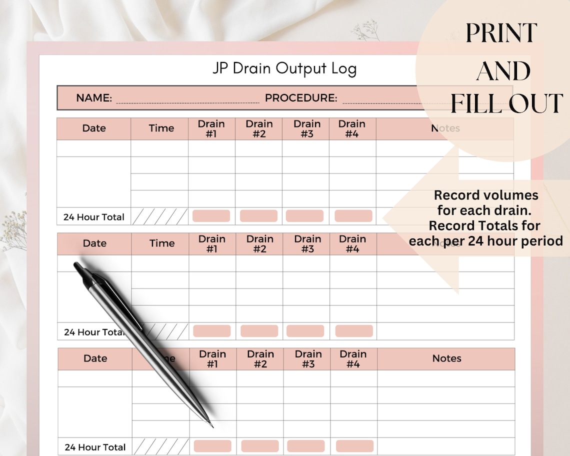 Surgical Drain Logs Post Op Jp Drain Record Mastectomy Drain