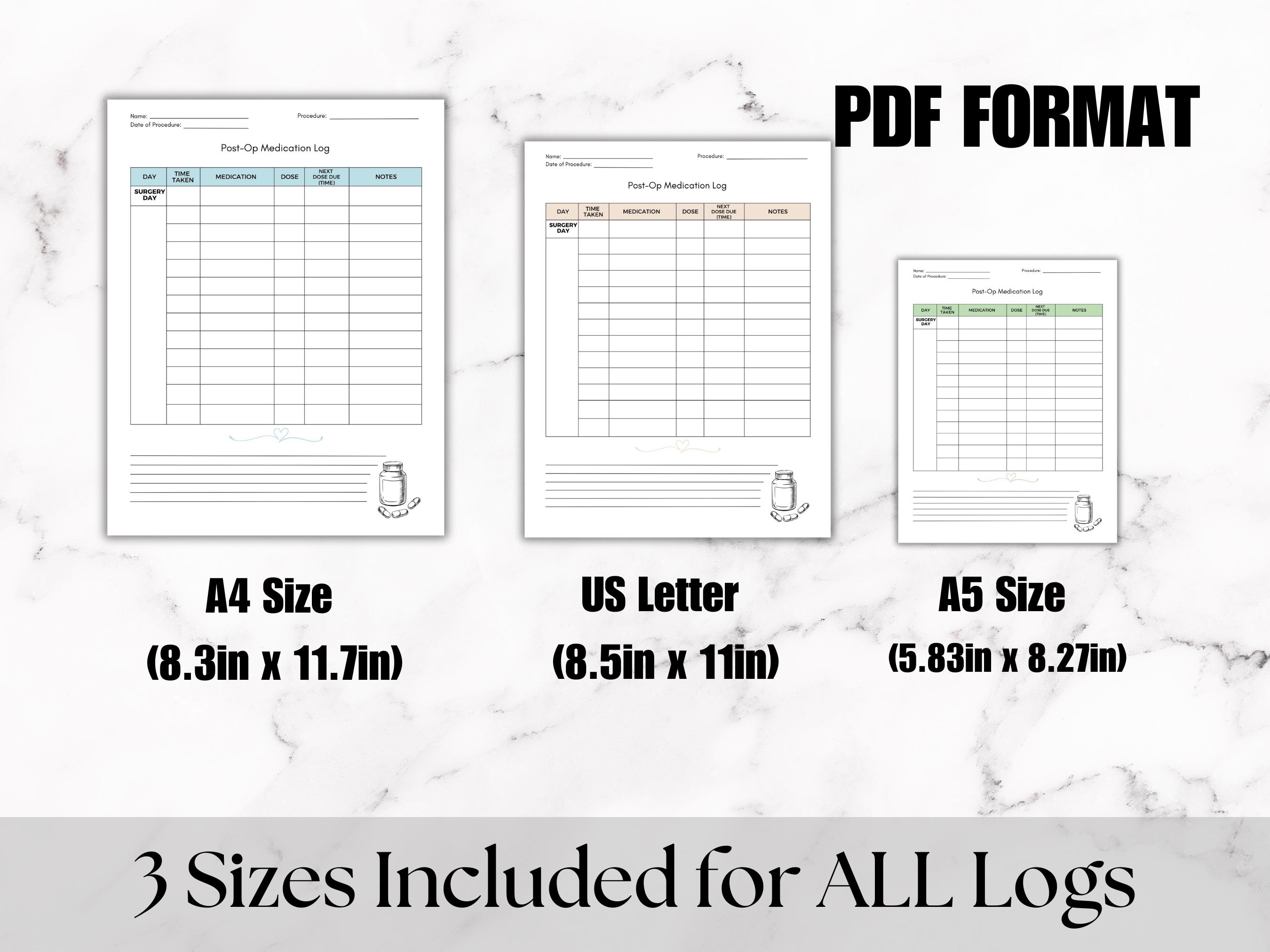 Post Op Tracker Bundle: Surgical Drain, Medication, BP (printable PDF ...