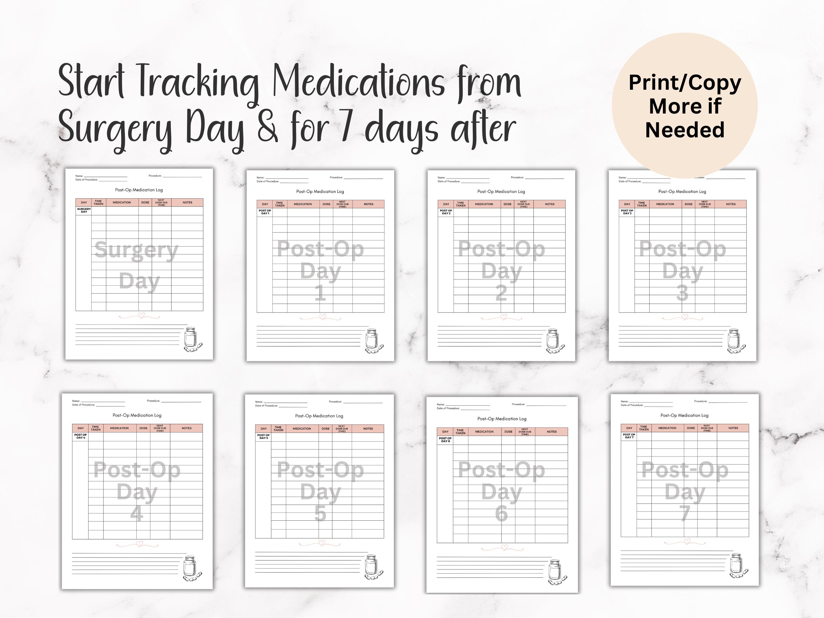 Post Op Tracker Bundle: Surgical Drain, Medication, BP (printable PDF ...