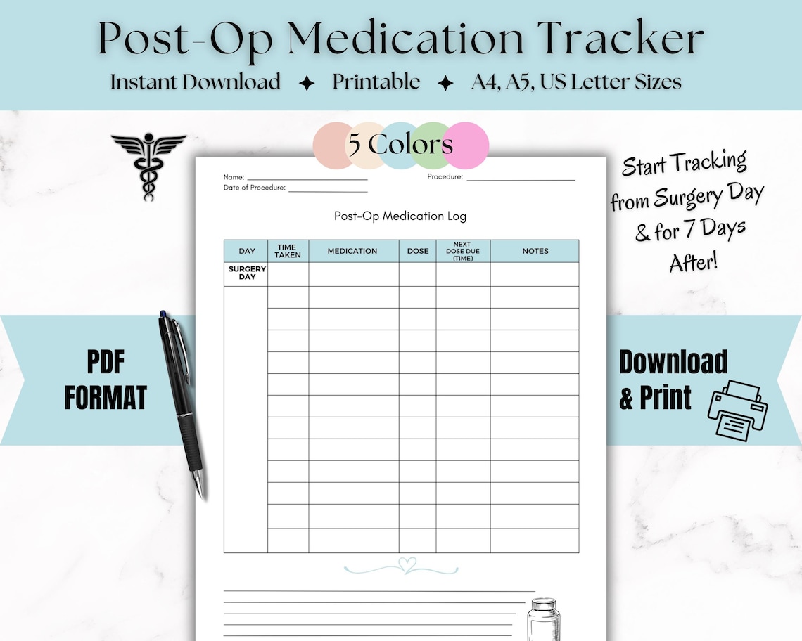 Printable Post-op Medication Tracker: Surgical Medication Log (digital ...