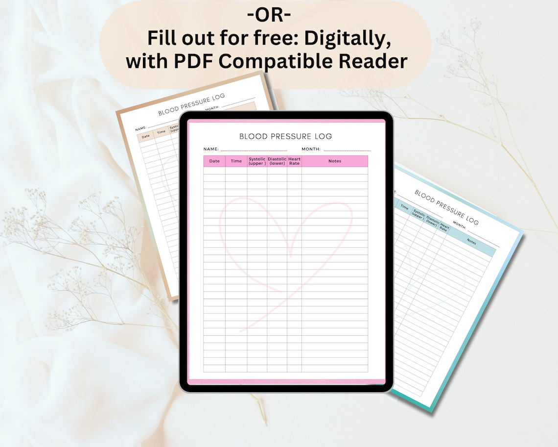 Blood Pressure Log Printable | Blood Pressure Tracker | Chart Blood ...
