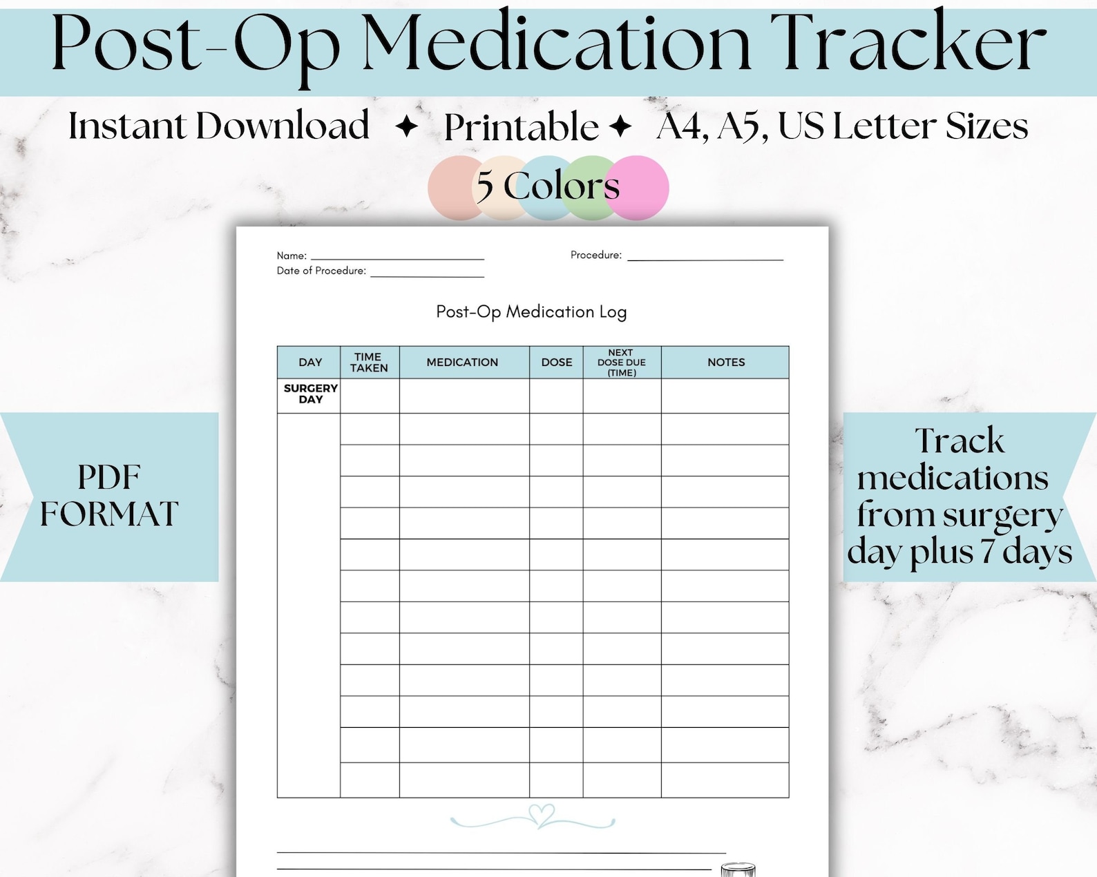Printable Post-op Medication Tracker: Surgical Medication Log (digital ...