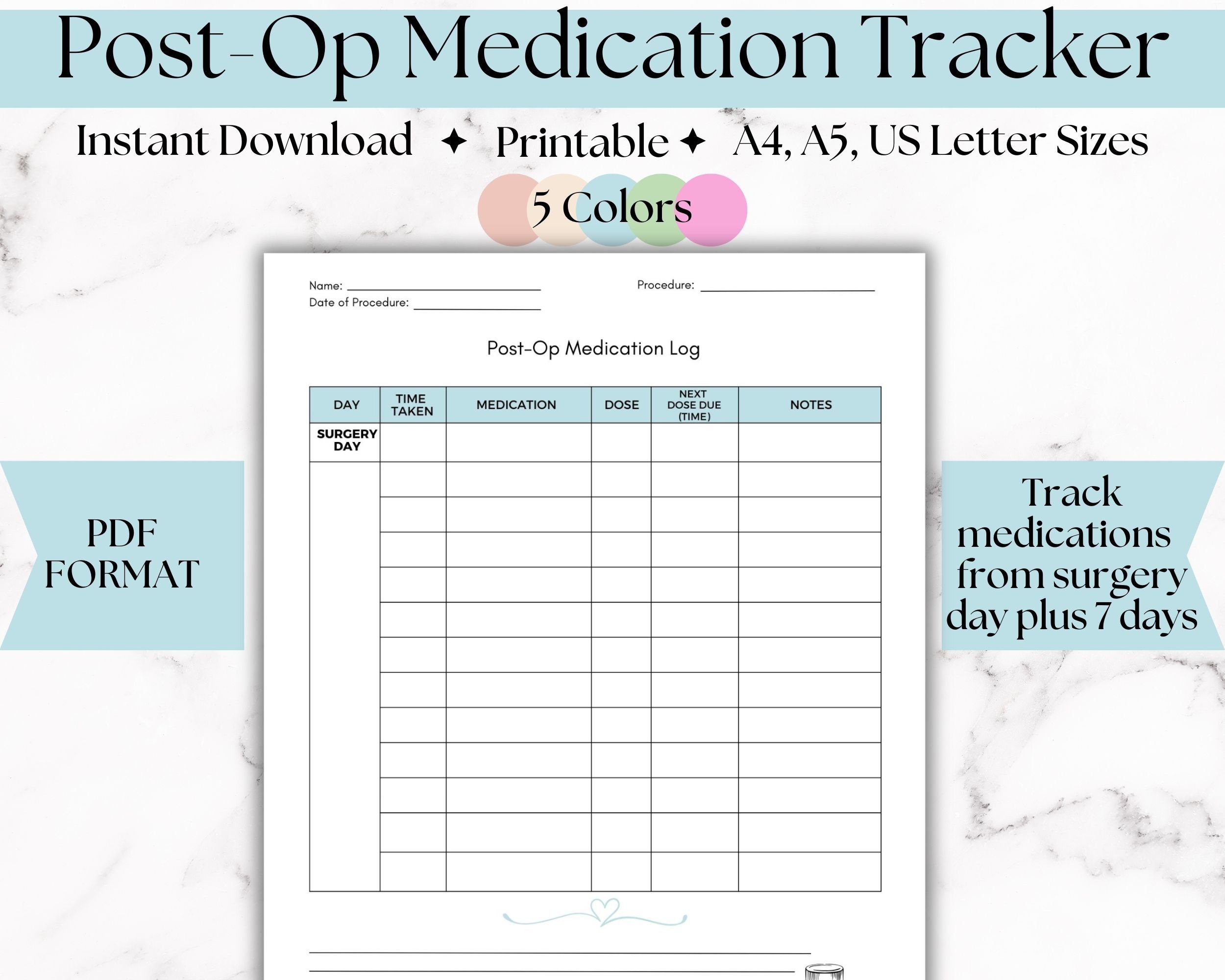 Printable Post-op Medication Tracker: Surgical Medication Log (digital ...
