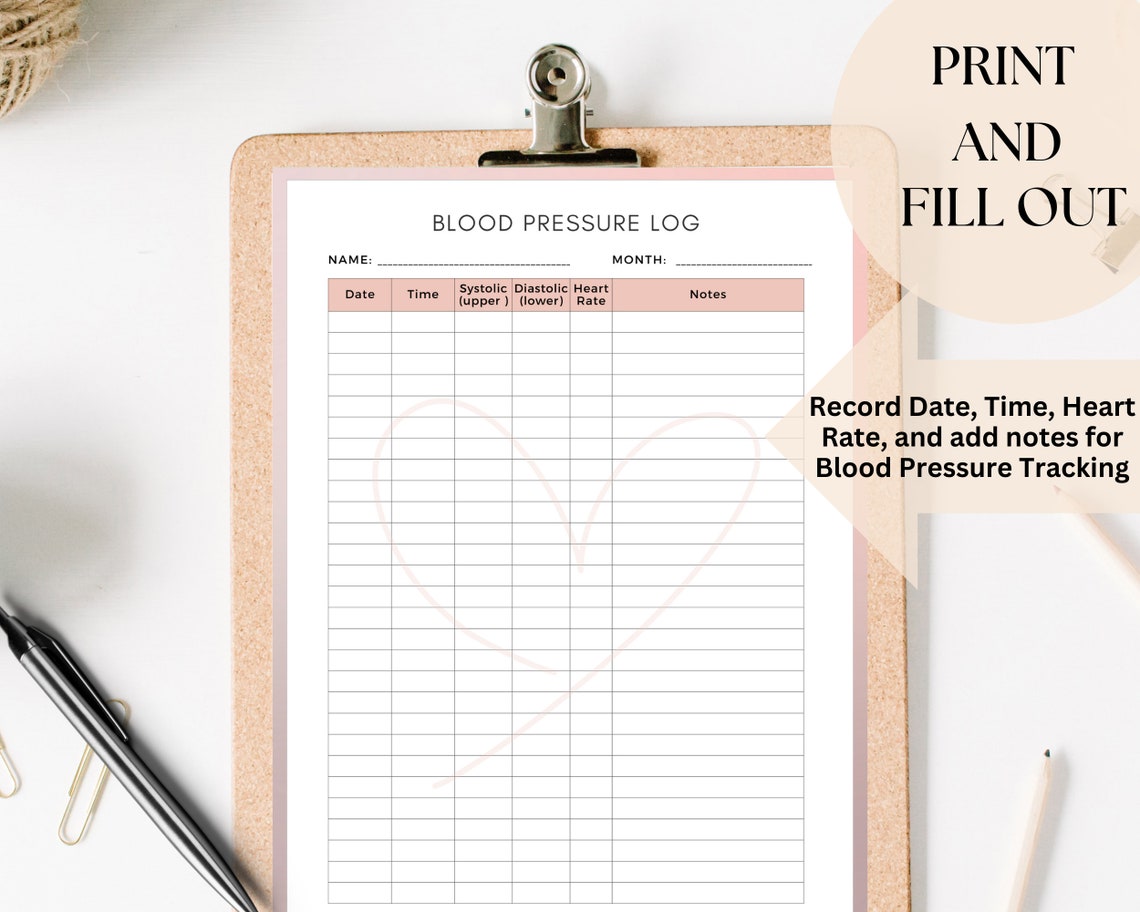 Blood Pressure Log Printable | Blood Pressure Tracker | Chart Blood ...