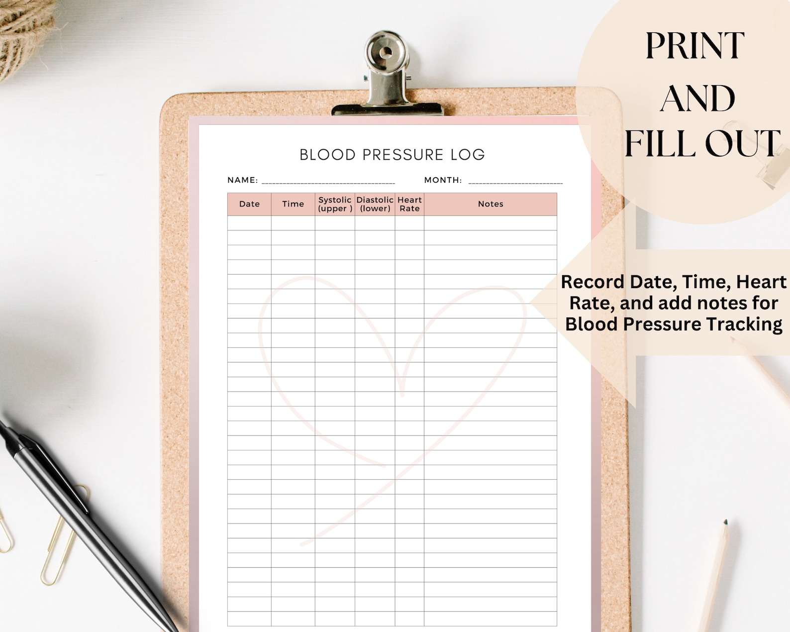 Blood Pressure Log Printable | Blood Pressure Tracker | Chart Blood ...