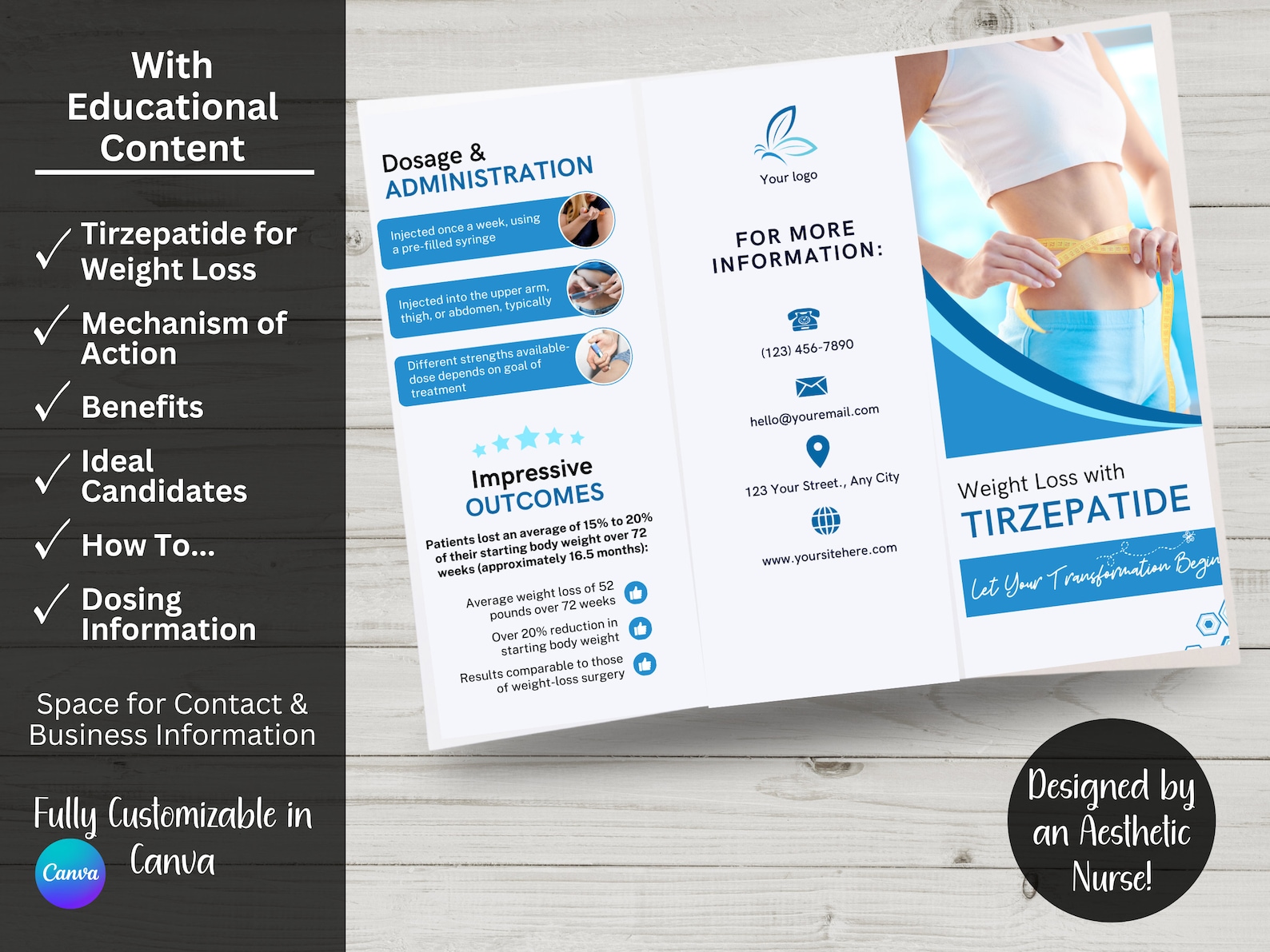 Tirzepatide Weight Loss Trifold Brochure | Patient Education, Editable ...