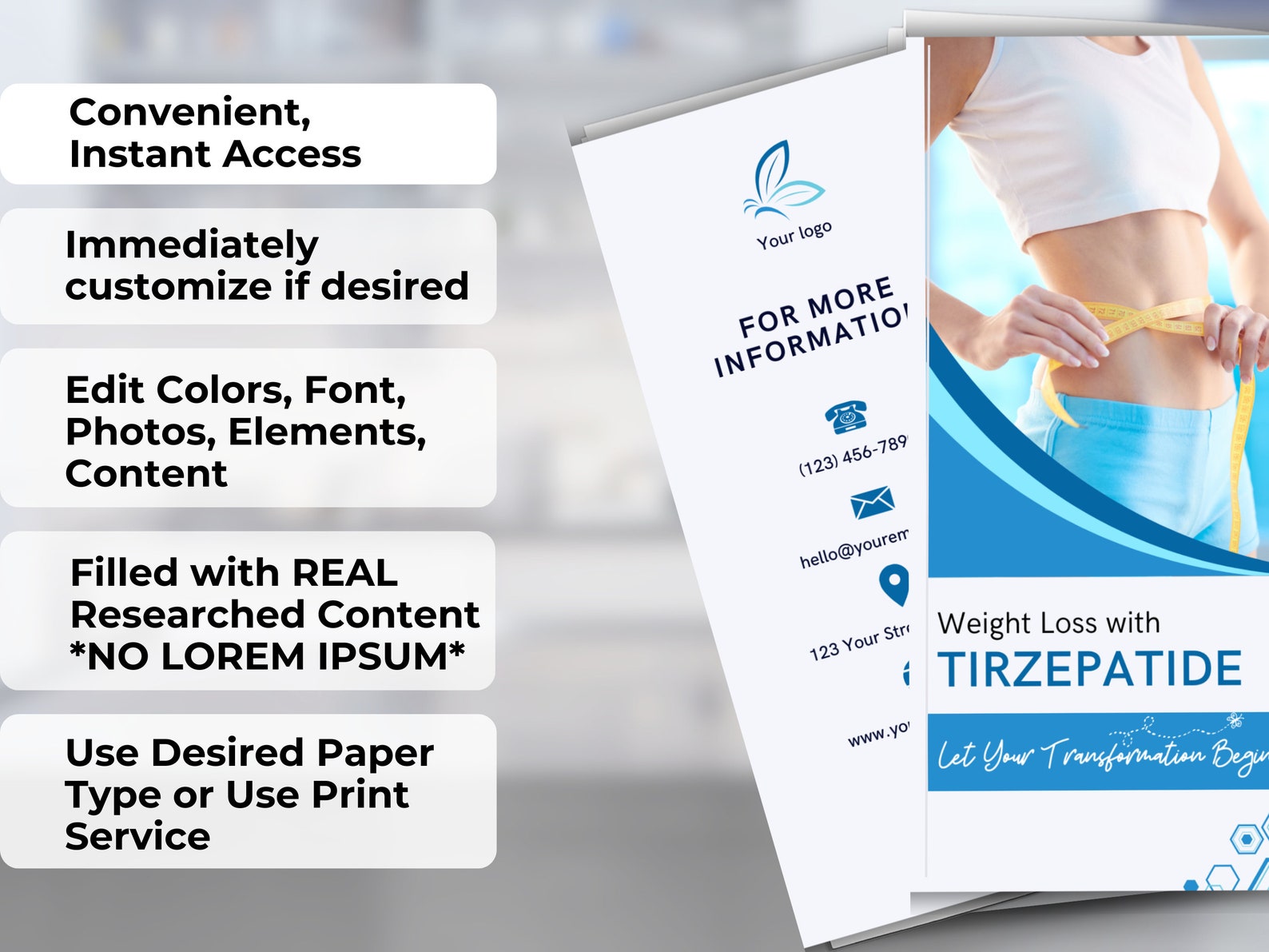 Tirzepatide Weight Loss Trifold Brochure | Patient Education, Editable ...