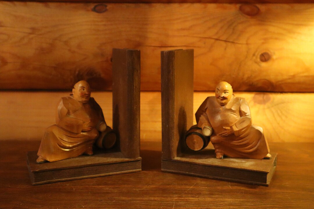 Vintage Carved Wood Monk Bookends - Etsy