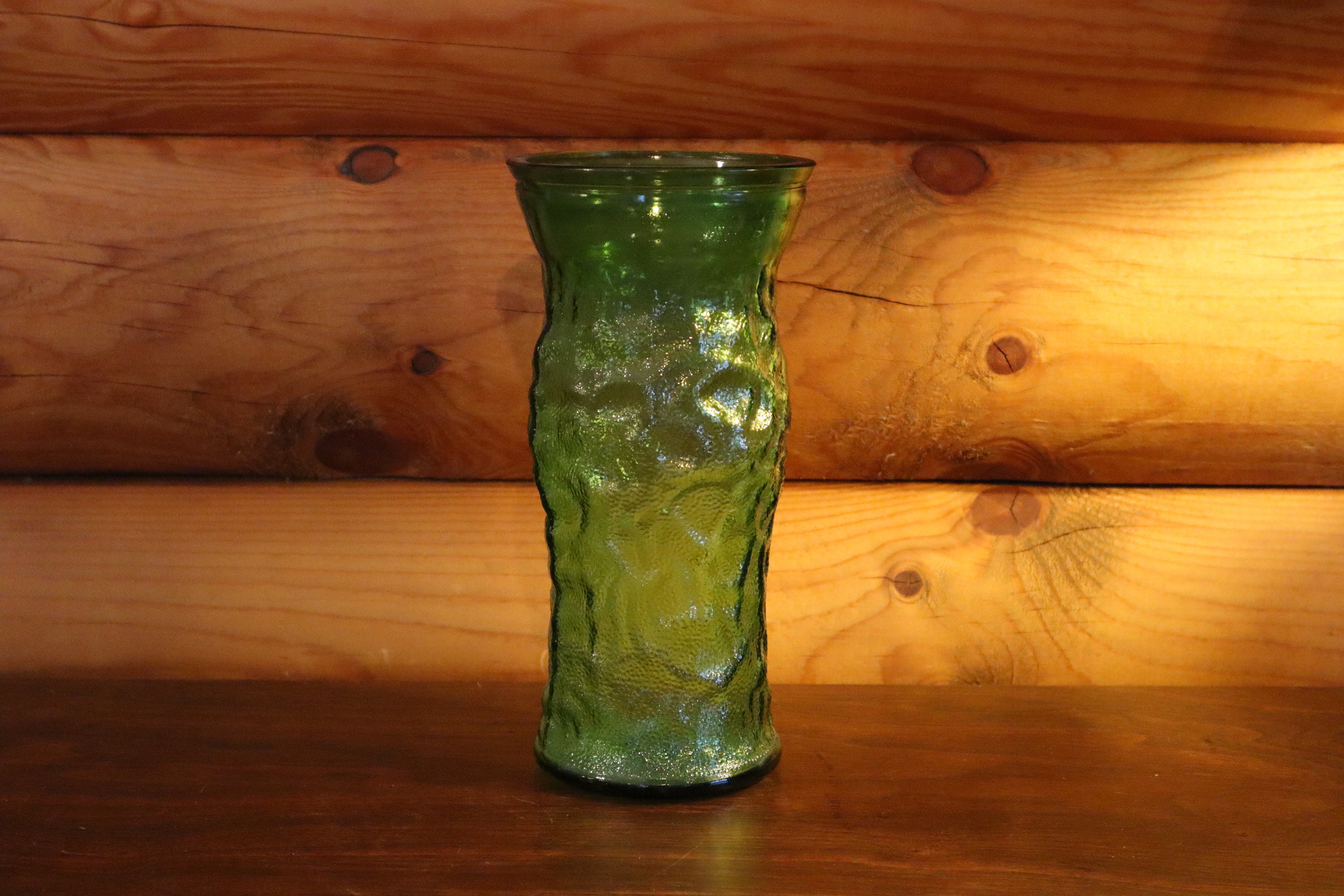 Vintage Emerald Green Crinkle Glass Vase - Etsy