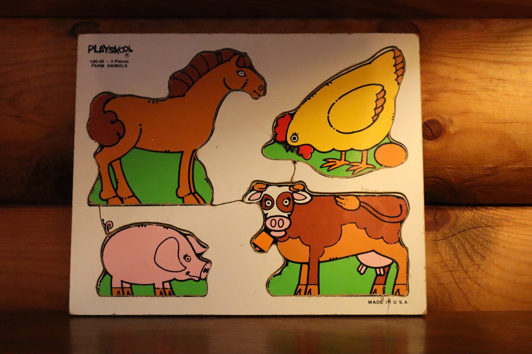 Vintage Farm Animals Playskool 4 Piece Children's Puzzle - Etsy