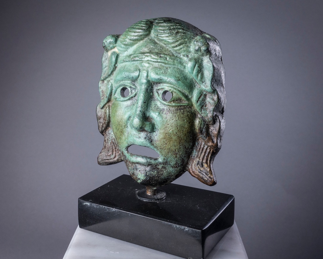 Ancient Greek Drama Mask, Vintage Brass Greek Theater Mask, Ancient ...
