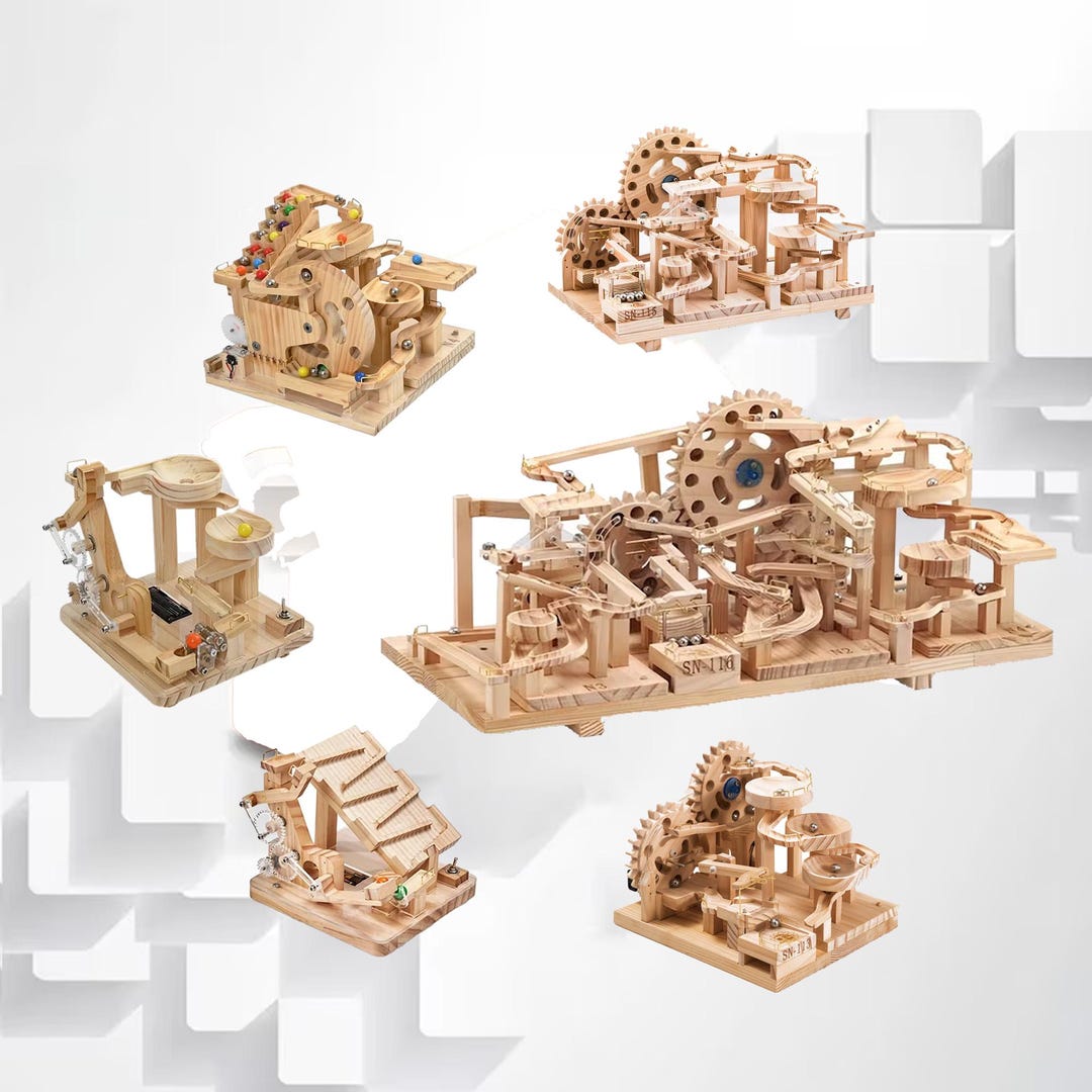 Wood Marble Run Perpetual Motion Device Wooden Marble Maze Educational ...