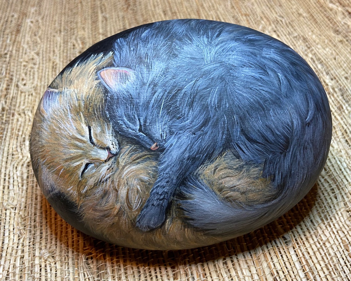 Custom Cat Duo Portrait on Natural Stone - Etsy