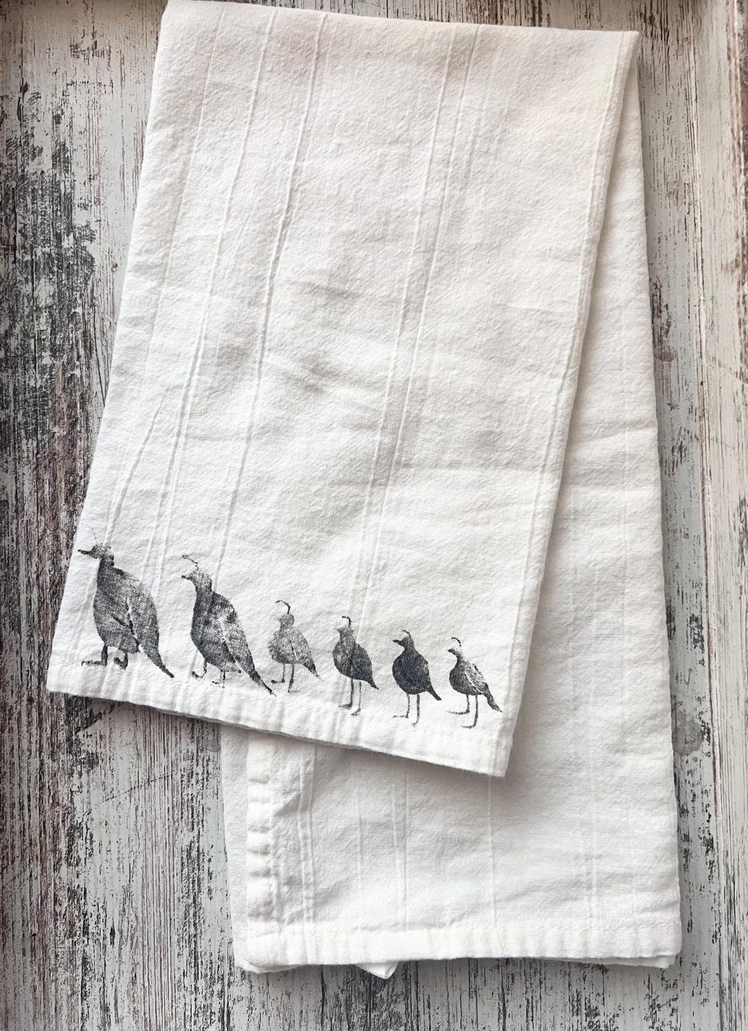 Quail Family Hand Stamped Potato Sack Dish Towel Set - Etsy