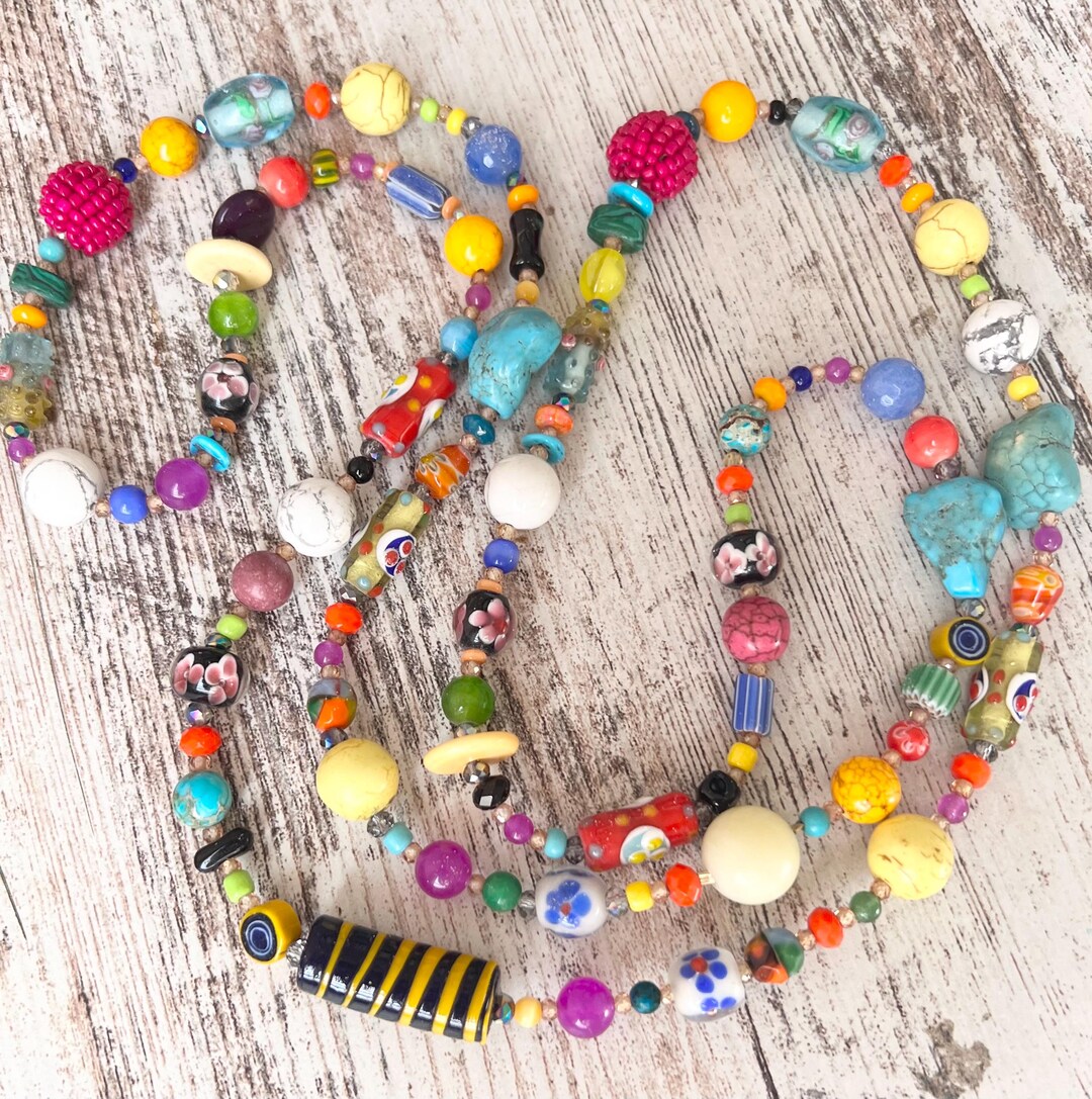 Extra Long Multicolor Necklace Covered in Lampwork Millefiori and ...