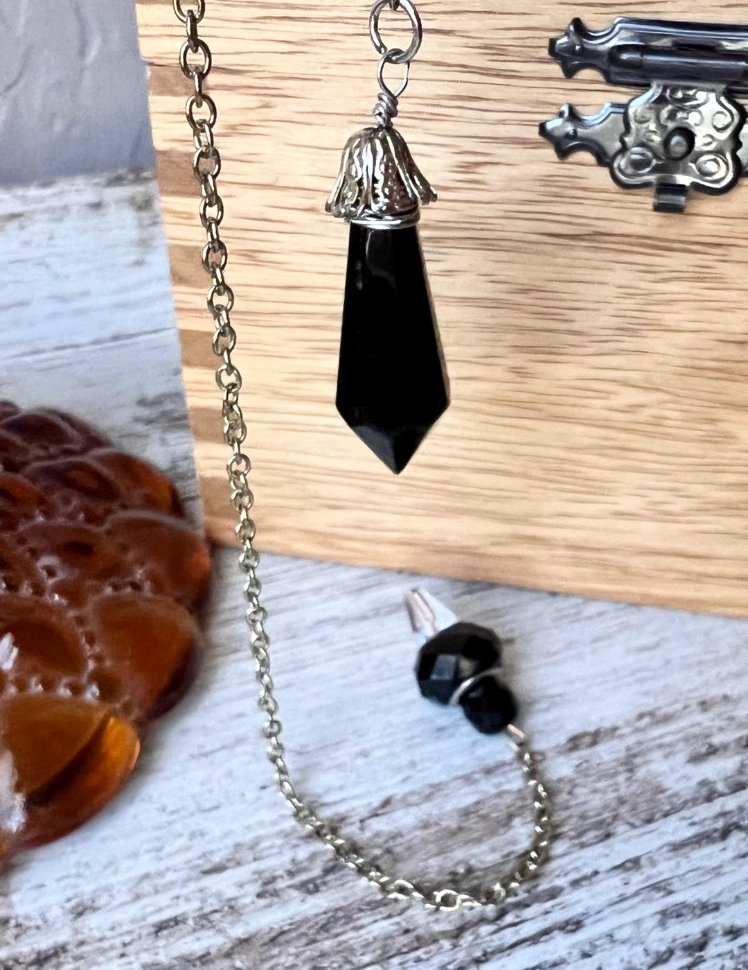Black Faceted Glass Prism Pendulums With Extra Long Chain - Etsy