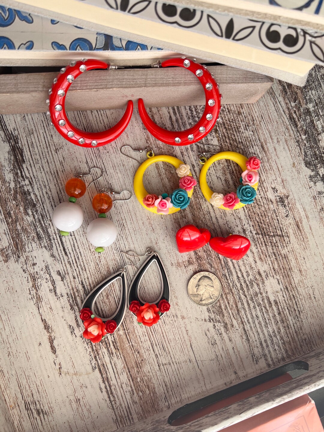 70s/80s FIVE Pair of Brightly Colored Vintage Plastic Earings, Retro ...