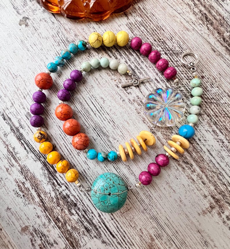 All Bright Colors, Stone Beaded Beaded Necklace - Etsy