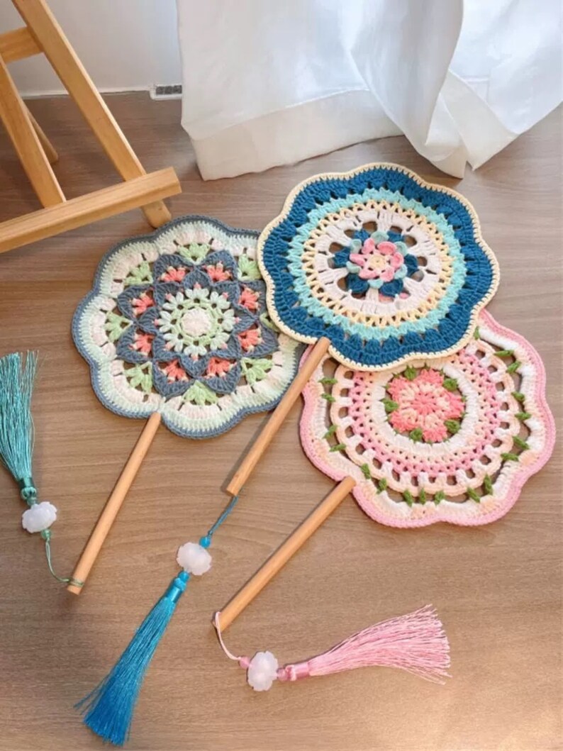 Ancient Style Round Fan DIY Material Package Wool Crochet Handmade Fan ...