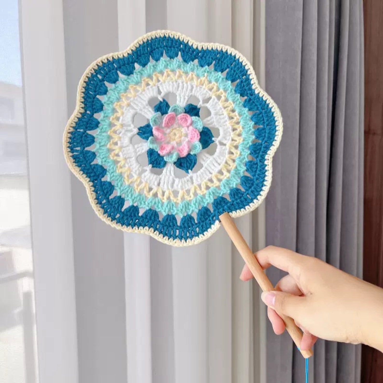 Ancient Style Round Fan DIY Material Package Wool Crochet Handmade Fan ...