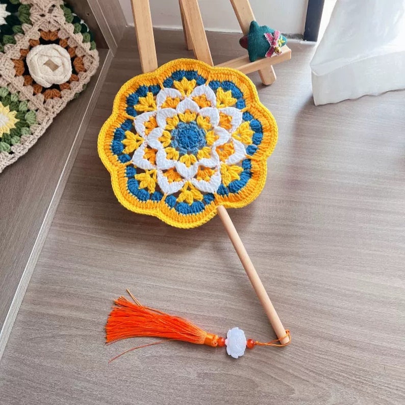 Ancient Style Round Fan DIY Material Package Wool Crochet Handmade Fan ...
