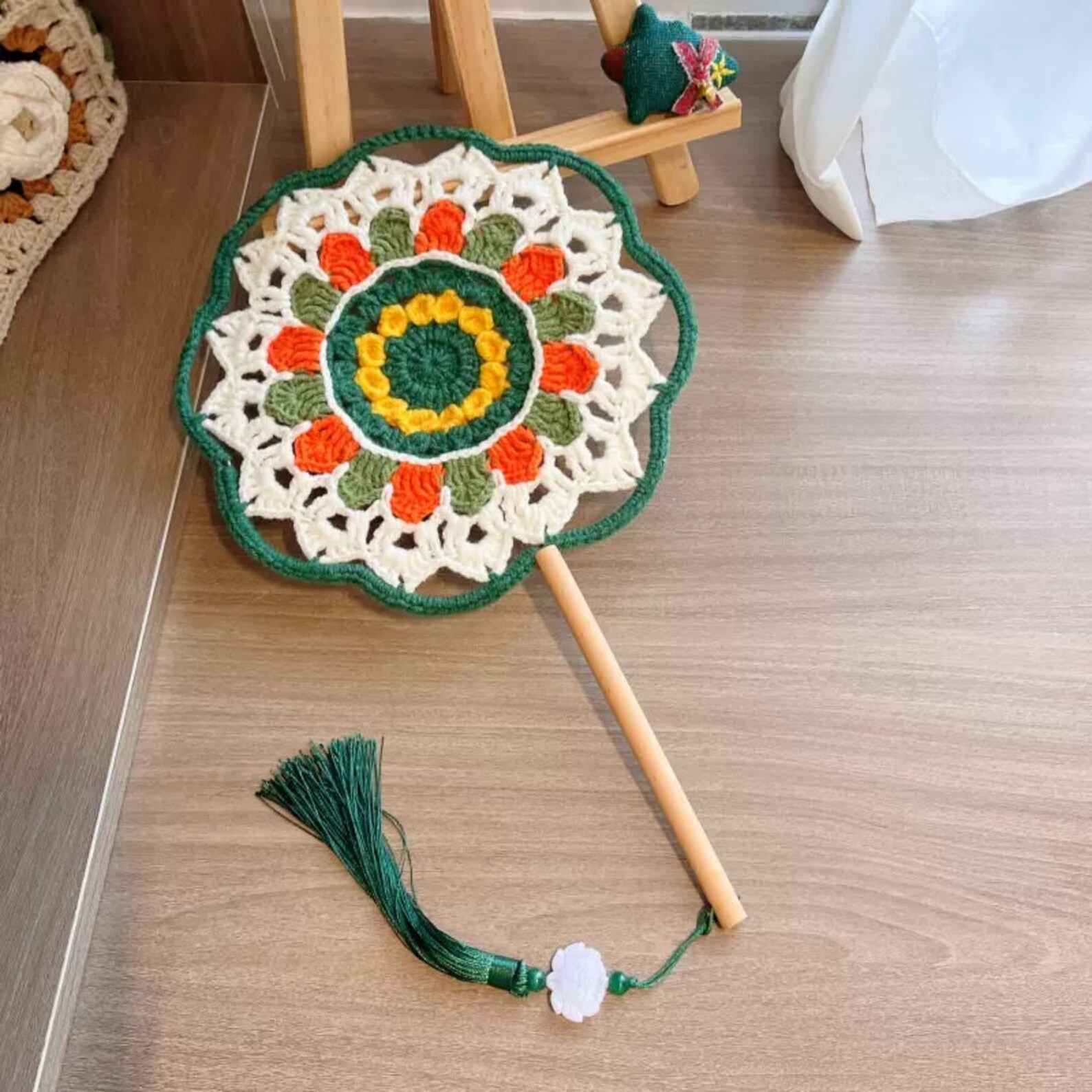 Ancient Style Round Fan DIY Material Package Wool Crochet Handmade Fan ...