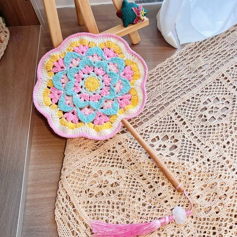 Ancient Style Round Fan DIY Material Package Wool Crochet Handmade Fan ...