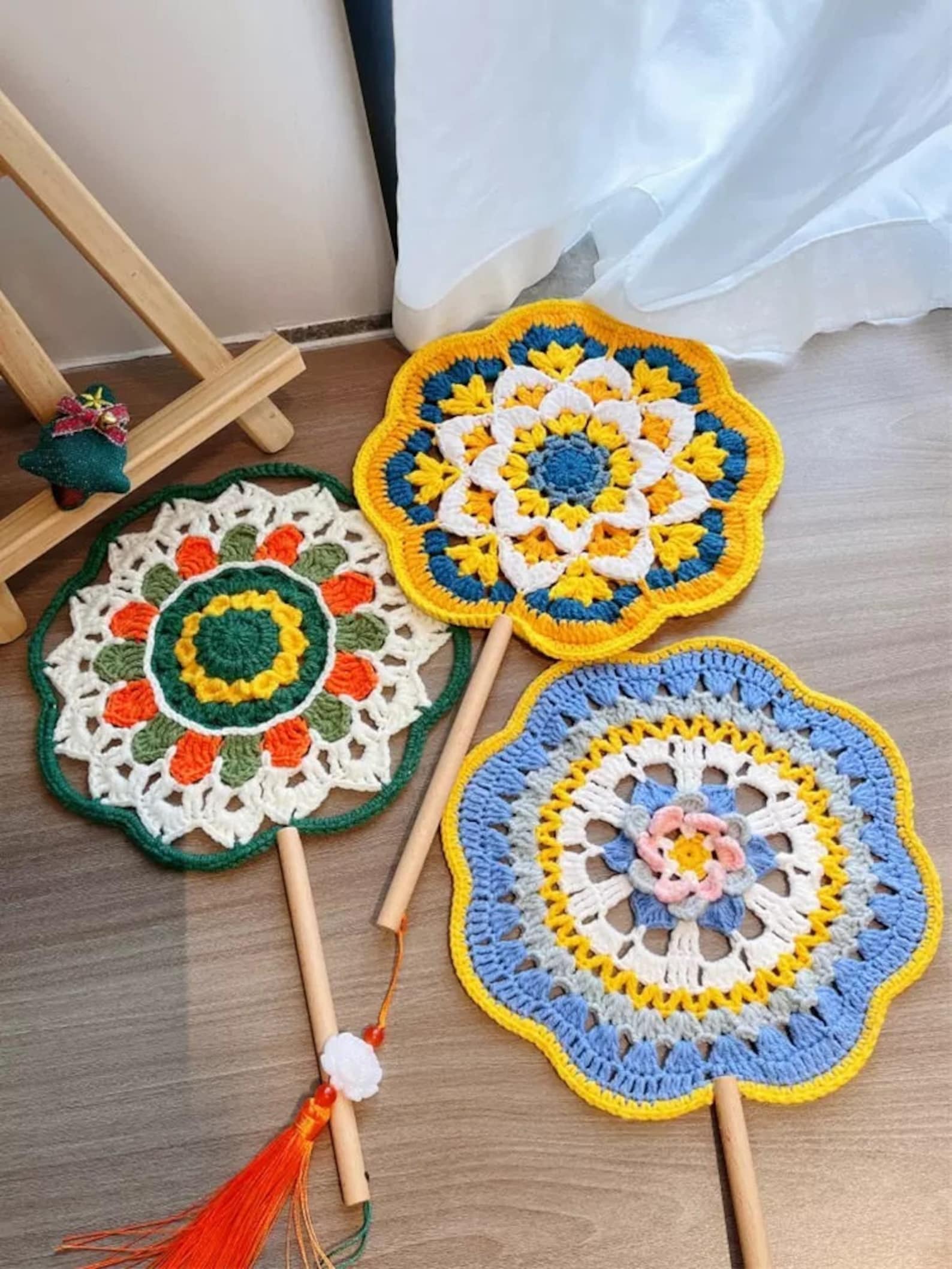 Ancient Style Round Fan DIY Material Package Wool Crochet Handmade Fan ...