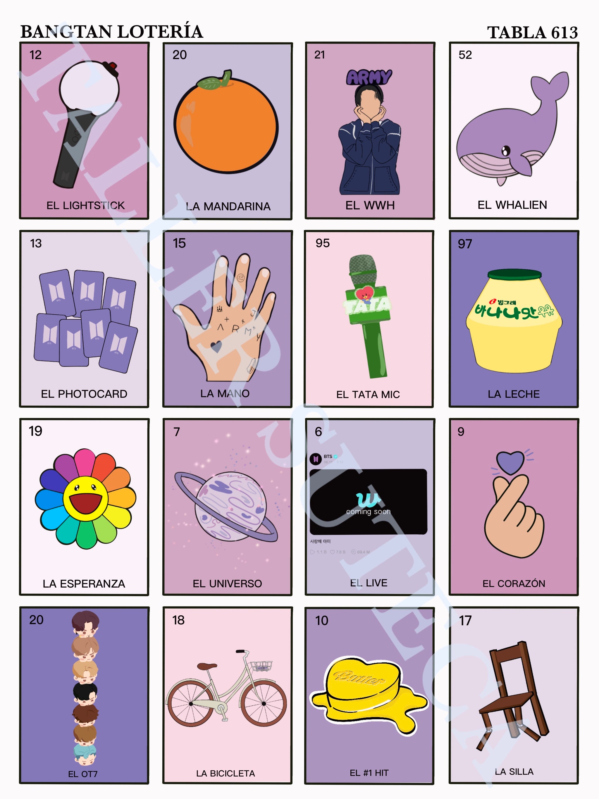 BTS Print | Bangtan Loteria | BTS Fan Made Merch - Etsy