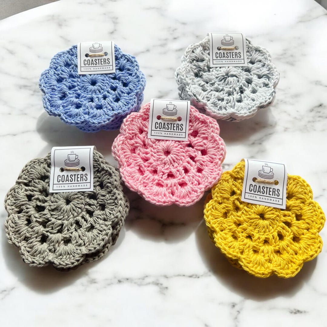Handmade Crochet Coaster Set: Colorful Cotton Flower Drink Coasters - Etsy