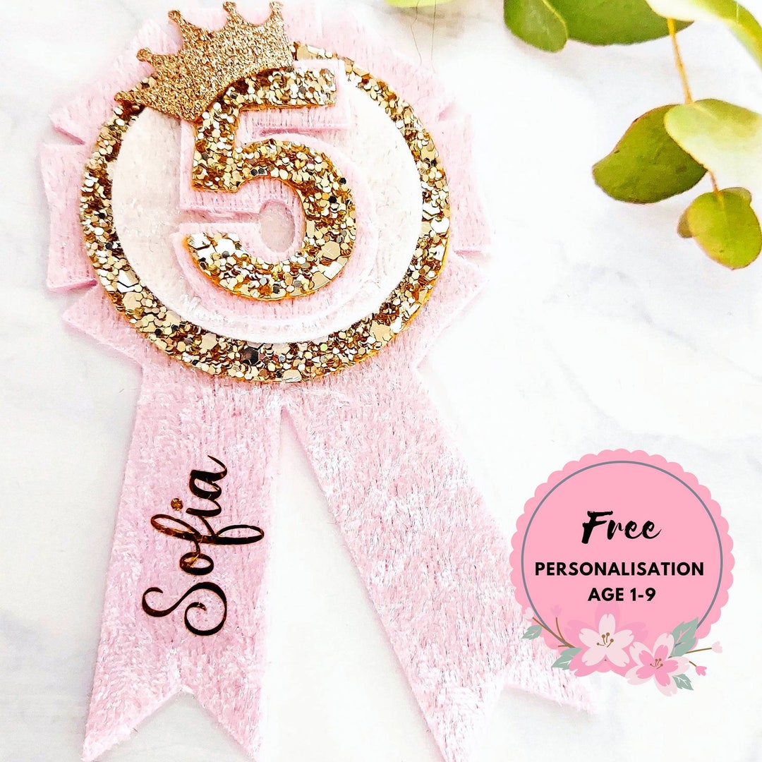 Girls Birthday Rosette Badge With Glitter Crown Detail, First Birthday ...