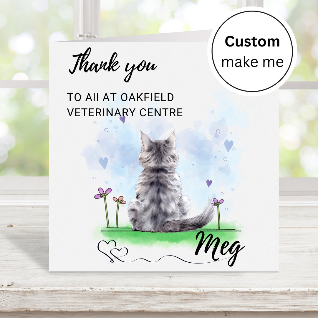 Vet Thank You Card, Personalised Cat Loss Pet Bereavement Thank You ...