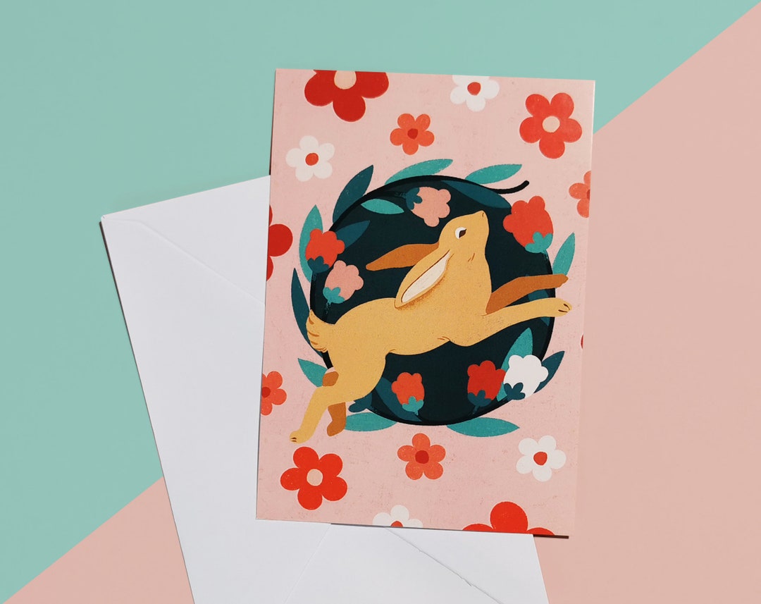 POSTCARD Year of Rabbit, Bunny, Flowers, Pink Made in Finland - Etsy