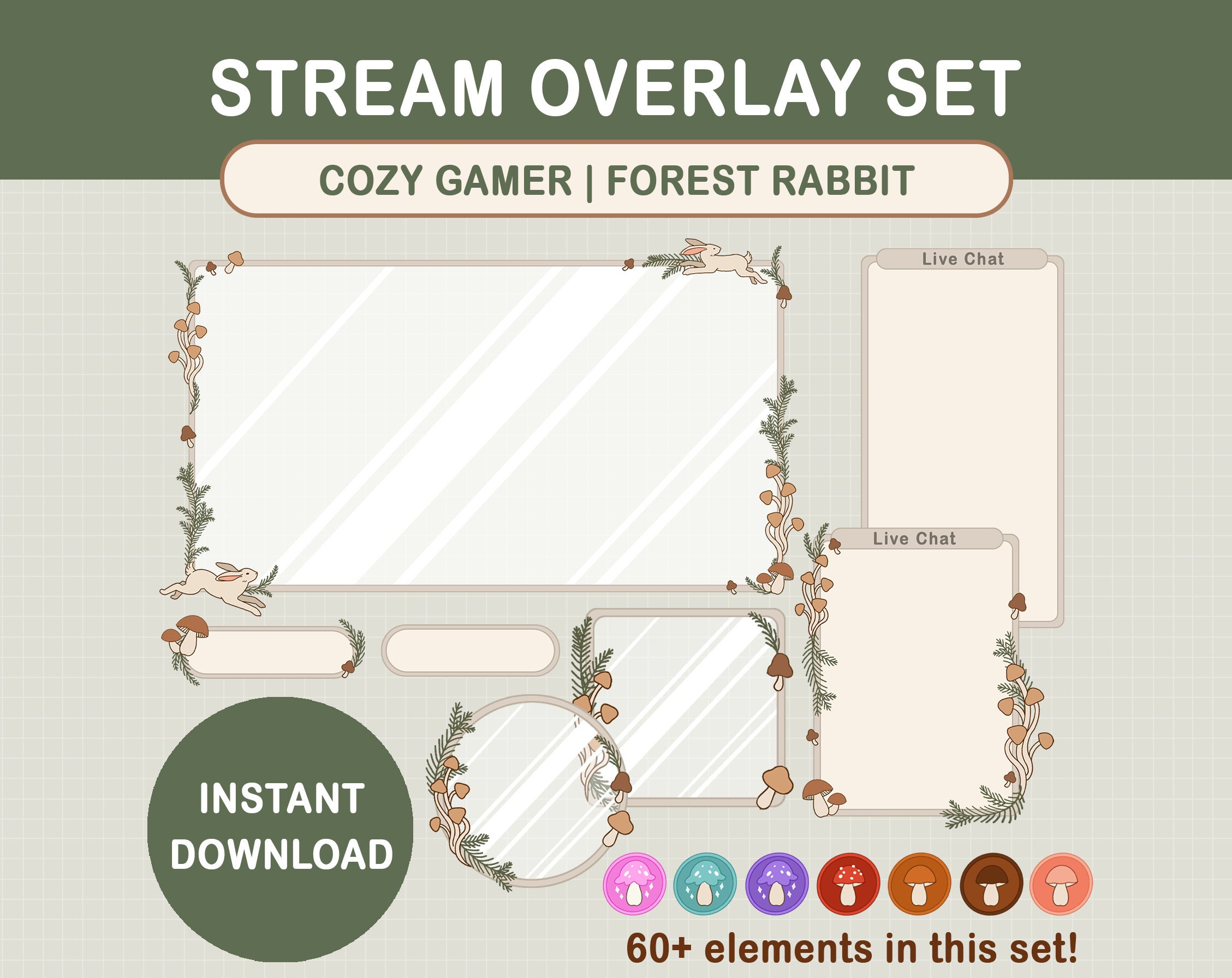 Forest Rabbits Mushrooms Cottagecore Twitch Stream Overlay Set / Forest ...