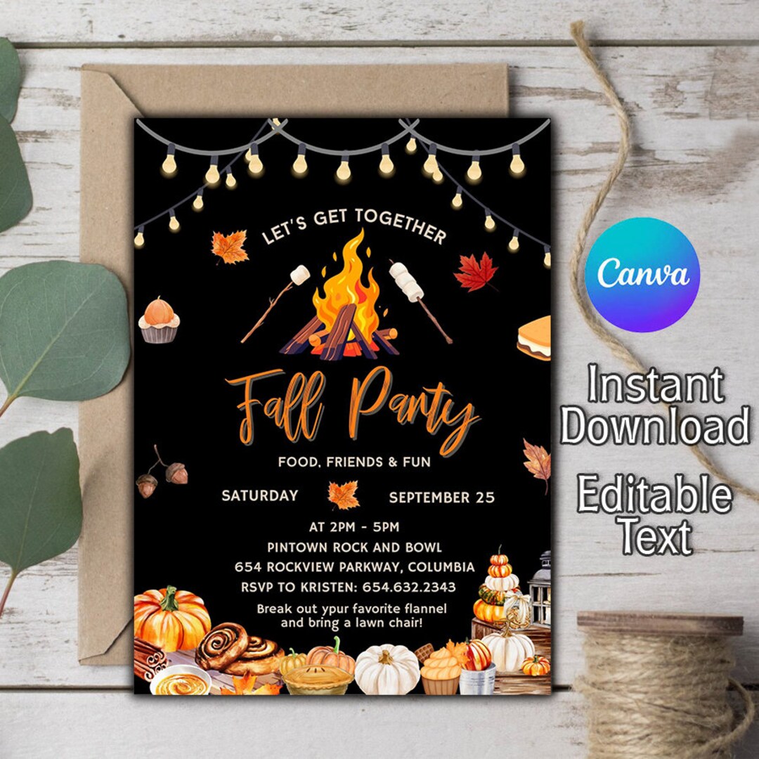 All Things Fall Invitation, Digital Fall Harvest Party Invitation ...