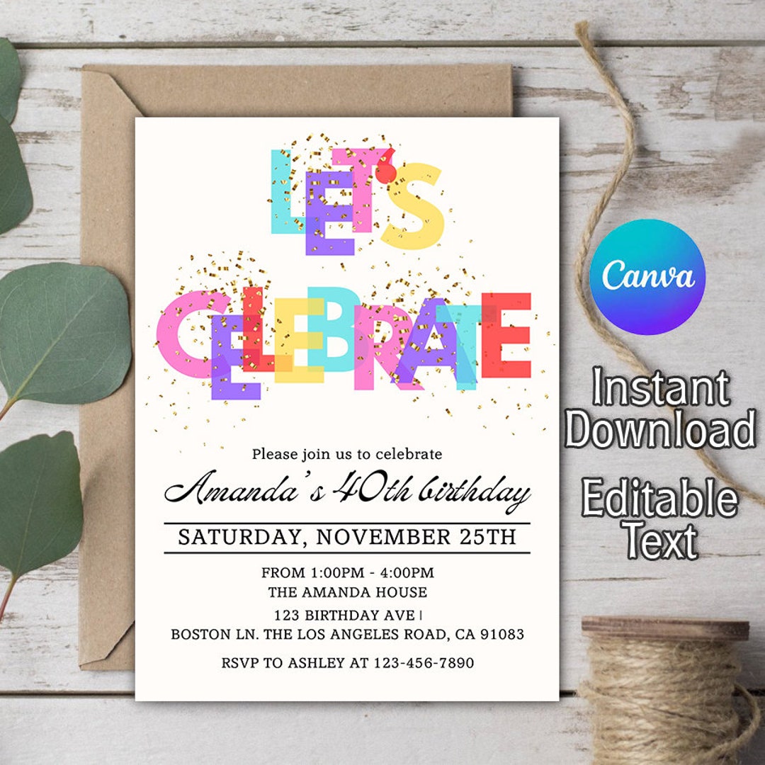 Confetti Invitation, Let's Celebrate Birthday Invitation, Let's ...