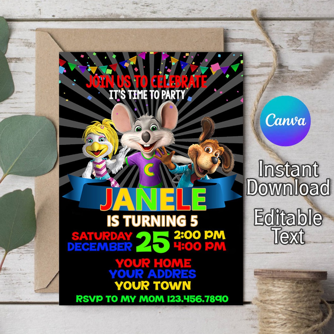 Chuck E Cheese Invitation, Chuck E Cheese Birthday, Chuck E Cheese ...