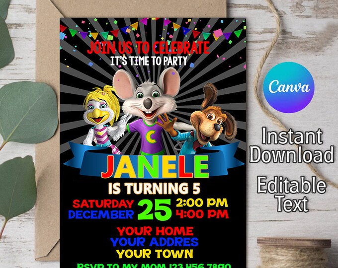 Chuck E Cheese Invitation, Chuck E Cheese Invite, Chuck E Cheese ...