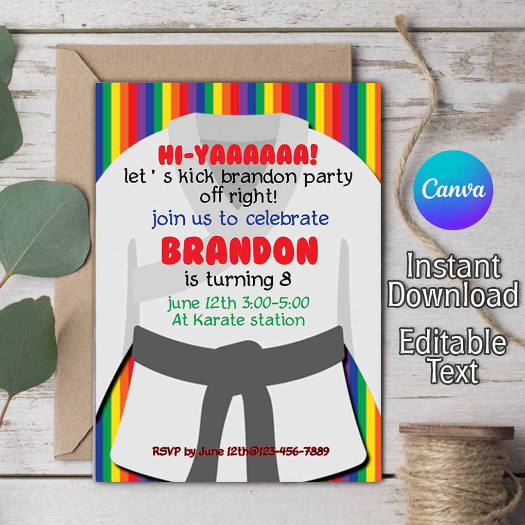 Taekwondo Birthday Invitation, Taekwondo Party, Karate Birthday, Karate ...